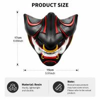 China Resin Demon Half Face Mask, Black Red Oni Style Costume Mask with Gold Ring Accents for Adults, Halloween Cosplay, Masquerade Party, Festival Outfit, Photo Shoot and Stage Performance for sale