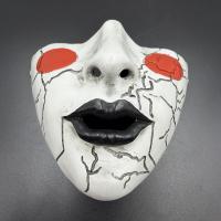 China Resin Demon Half Face Mask Black Red Adult Costume Mask with Gold Ring Accents for Halloween Cosplay Party Masquerade Stage Performance Photo Shoot and Festival Outfit for sale