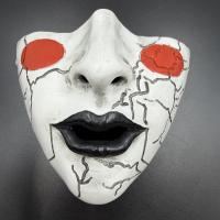 China Resin Demon Half Face Mask Black Red Adult Costume Mask with Gold Ring Accents for Halloween Cosplay Party Masquerade Stage Performance Photo Shoot and Festival Outfit for sale