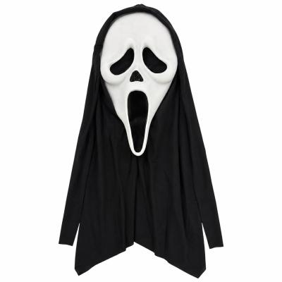 China PVC Ghost Style Mask with Black Hood, Adult Horror Costume Mask for Halloween Party Cosplay Masquerade Stage Performance Festival Outfit Photo Shoot and Themed Event Decoration for sale