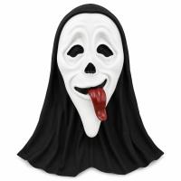 China PVC Tongue Scream Mask with Black Hood, White Ghost Face Horror Party Mask, Funny Scary Halloween Cosplay Face Cover for Masquerade, Festival Costume, Stage Props and Photo Video Scenes for sale