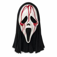 China Bloody Latex Scream Mask with Black Hood, White Horror Ghost Face Mask, Scary Halloween Cosplay Party Face Cover for Masquerade, Haunted House, Festival Costume and Photo Video Props for sale