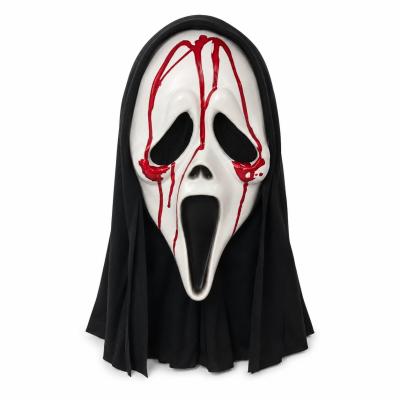 China Bloody Latex Scream Mask with Black Hood, White Horror Ghost Face Mask, Scary Halloween Cosplay Party Face Cover for Masquerade, Haunted House, Festival Costume and Photo Video Props for sale