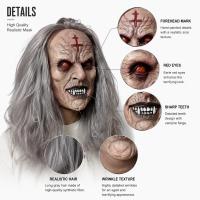 China Scary Demonic Elder Zombie Latex Full Head Mask with Gray Hair Wrinkled Rotting Skin Red Glowing Eyes Sharp Horror Teeth Realistic Horror Costume Prop for Halloween Cosplay Party Haunted House for sale