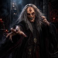 China Scary Demonic Elder Zombie Latex Full Head Mask with Gray Hair Wrinkled Rotting Skin Red Glowing Eyes Sharp Horror Teeth Realistic Horror Costume Prop for Halloween Cosplay Party Haunted House for sale