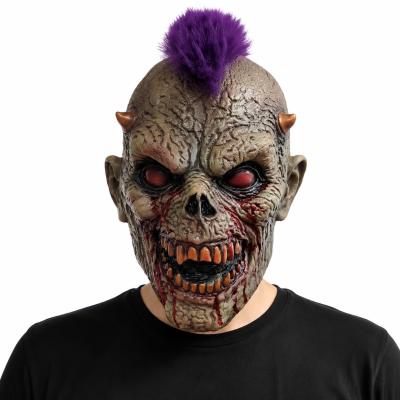 China Realistic Zombie Skull Latex Mask with Purple Mohawk, Horror Full Face Halloween Mask for Adults, Scary Monster Costume Mask for Halloween Party, Cosplay Events, Haunted House for sale
