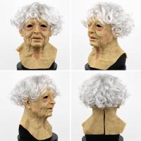 China Realistic Old Man Latex Mask with White Curly Hair, Full Face Elderly Character Mask with Wrinkles and Long Neck Design for Halloween Cosplay Costume Party, Horror Events, OEM Factory Supplier for sale