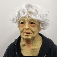 China Realistic Old Man Latex Mask with White Curly Hair, Full Face Elderly Character Mask with Wrinkles and Long Neck Design for Halloween Cosplay Costume Party, Horror Events, OEM Factory Supplier for sale