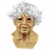 China Realistic Old Man Latex Mask with White Curly Hair, Full Face Elderly Character Mask with Wrinkles and Long Neck Design for Halloween Cosplay Costume Party, Horror Events, OEM Factory Supplier for sale