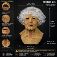 China Realistic Old Man Latex Mask with White Curly Hair, Full Face Elderly Character Mask with Wrinkles and Long Neck Design for Halloween Cosplay Costume Party, Horror Events, OEM Factory Supplier for sale