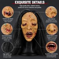 China Realistic Horror Latex Mask with Long Black Hair, Stitched Eyes and Creepy Open Mouth Teeth Design, Full Face Scary Mask for Halloween Cosplay Costume Party, Haunted House, OEM Factory Supplier for sale