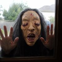 China Realistic Horror Latex Mask with Long Black Hair, Stitched Eyes and Creepy Open Mouth Teeth Design, Full Face Scary Mask for Halloween Cosplay Costume Party, Haunted House, OEM Factory Supplier for sale