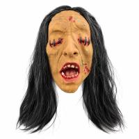 China Realistic Horror Latex Mask with Long Black Hair, Stitched Eyes and Creepy Open Mouth Teeth Design, Full Face Scary Mask for Halloween Cosplay Costume Party, Haunted House, OEM Factory Supplier for sale