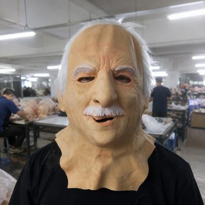 China Realistic Old Man Latex Mask with White Hair, Mustache and Wrinkled Elderly Face Design, Full Face Character Mask for Halloween Cosplay Costume Party, Stage Performance, OEM Factory Supplier for sale
