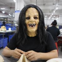 China Realistic Horror Latex Mask with Long Black Hair, Creepy Wrinkled Face and Realistic Teeth Design, Full Face Scary Mask for Halloween Cosplay Costume Party, Haunted House, OEM Factory Supplier for sale