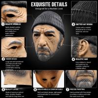 China Realistic Old Man Latex Mask – Uncle Hux Style Elderly Face Mask with Wrinkles and Beard, Full Head Halloween Costume Mask for Cosplay, Party, Film and Photography for sale