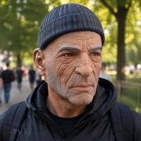 China Realistic Old Man Latex Mask Griss Style, Elderly Character Full Face Mask with Beanie Hat, Wrinkles and Aged Skin Details for Halloween, Cosplay, Costume Parties and Film Props for sale