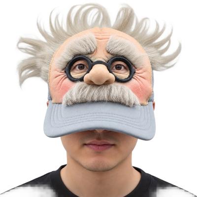 China Funny Old Man Face Baseball Cap with Gray Hair, Glasses and Mustache, Adjustable Mesh Trucker Hat, Realistic Grandpa Costume Hat for Halloween Cosplay Party Prank Festival Adult Novelty Wear for sale