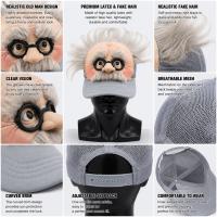 China Funny Old Man Face Baseball Cap with Gray Hair, Glasses and Mustache, Adjustable Mesh Trucker Hat, Realistic Grandpa Costume Hat for Halloween Cosplay Party Prank Festival Adult Novelty Wear for sale