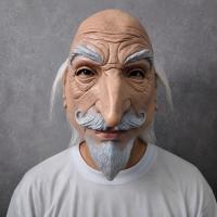 China Realistic Old Man Mask with Long White Hair and Beard, Elderly Grandpa Latex Full Head Mask with Wrinkles and Long Nose for Halloween Costume, Cosplay, Party, Haunted House and Stage Performance for sale