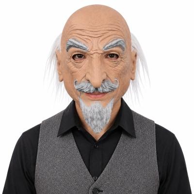 China Realistic Old Man Mask with Long White Hair and Beard, Elderly Grandpa Latex Full Head Mask with Wrinkles and Long Nose for Halloween Costume, Cosplay, Party, Haunted House and Stage Performance for sale