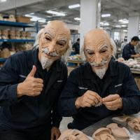 China Realistic Old Man Mask with Long White Hair and Beard, Elderly Grandpa Latex Full Head Mask with Wrinkles and Long Nose for Halloween Costume, Cosplay, Party, Haunted House and Stage Performance for sale