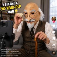 China Realistic Old Man Mask with Long White Hair and Beard, Elderly Grandpa Latex Full Head Mask with Wrinkles and Long Nose for Halloween Costume, Cosplay, Party, Haunted House and Stage Performance for sale