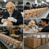 China Realistic Old Man Mask with Long White Hair and Beard, Elderly Grandpa Latex Full Head Mask with Wrinkles and Long Nose for Halloween Costume, Cosplay, Party, Haunted House and Stage Performance for sale