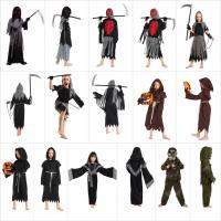 China Kids Halloween Grim Reaper Costume Set with Hooded Robe, Scythe & Pumpkin Props for Cosplay, Trick or Treat, Haunted House & Halloween Party for sale