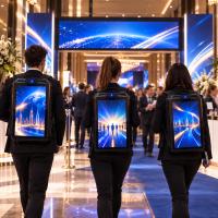 China 15.6 Inch Smart LED Screen Backpack HD Digital Display Advertising Backpack for Business Promotion Events Trade Shows Outdoor Marketing Custom Video Display Travel Bag for sale