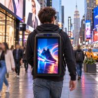 China 15.6 Inch Smart LED Screen Backpack HD Digital Display Advertising Backpack for Business Promotion Events Trade Shows Outdoor Marketing Custom Video Display Travel Bag for sale