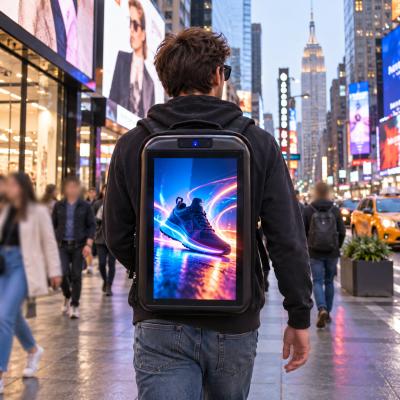 China 15.6 Inch Smart LED Screen Backpack HD Digital Display Advertising Backpack for Business Promotion Events Trade Shows Outdoor Marketing Custom Video Display Travel Bag for sale