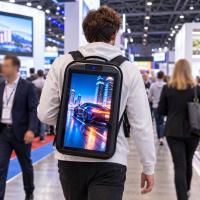 China 15.6 Inch Smart LED Screen Backpack HD Digital Display Advertising Backpack for Business Promotion Events Trade Shows Outdoor Marketing Custom Video Display Travel Bag for sale
