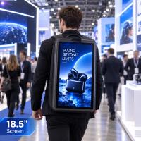 China 18.5 Inch Smart LED Screen Backpack HD Digital Display Advertising Backpack for Trade Shows Events Business Promotion Mobile Marketing Outdoor Advertising Custom Video Display Bag for sale