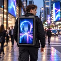 China 18.5 Inch Smart LED Screen Backpack HD Digital Display Advertising Backpack for Trade Shows Events Business Promotion Mobile Marketing Outdoor Advertising Custom Video Display Bag for sale