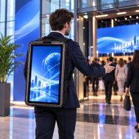 China 18.5 Inch Smart LED Screen Backpack HD Digital Display Advertising Backpack for Trade Shows Events Business Promotion Mobile Marketing Outdoor Advertising Custom Video Display Bag for sale