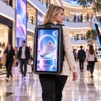 China 18.5 Inch Smart LED Screen Backpack HD Digital Display Advertising Backpack for Trade Shows Events Business Promotion Mobile Marketing Outdoor Advertising Custom Video Display Bag for sale