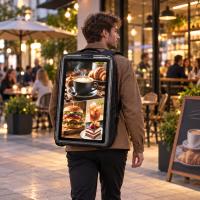 China 18.5 Inch Smart LED Screen Backpack HD Digital Display Advertising Backpack for Trade Shows Events Business Promotion Mobile Marketing Outdoor Advertising Custom Video Display Bag for sale