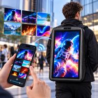 China 18.5 Inch Smart LED Screen Backpack HD Digital Display Advertising Backpack for Trade Shows Events Business Promotion Mobile Marketing Outdoor Advertising Custom Video Display Bag for sale