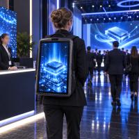 China 21.5 Inch Smart LED Screen Backpack Large HD Digital Display Advertising Backpack for Trade Shows Events Business Promotion Mobile Marketing Outdoor Advertising Custom Video Display Bag for sale