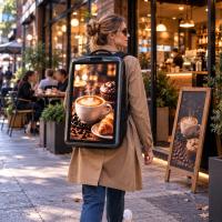 China 21.5 Inch Smart LED Screen Backpack Large HD Digital Display Advertising Backpack for Trade Shows Events Business Promotion Mobile Marketing Outdoor Advertising Custom Video Display Bag for sale