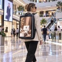 China 21.5 Inch Smart LED Screen Backpack Large HD Digital Display Advertising Backpack for Trade Shows Events Business Promotion Mobile Marketing Outdoor Advertising Custom Video Display Bag for sale