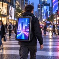 China 21.5 Inch Smart LED Screen Backpack Large HD Digital Display Advertising Backpack for Trade Shows Events Business Promotion Mobile Marketing Outdoor Advertising Custom Video Display Bag for sale