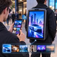 China 21.5 Inch Smart LED Screen Backpack Large HD Digital Display Advertising Backpack for Trade Shows Events Business Promotion Mobile Marketing Outdoor Advertising Custom Video Display Bag for sale