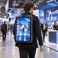 China 21.5 Inch Smart LED Screen Backpack Large HD Digital Display Advertising Backpack for Trade Shows Events Business Promotion Mobile Marketing Outdoor Advertising Custom Video Display Bag for sale