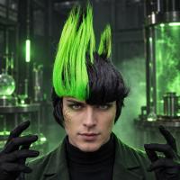 China Wholesale Neon Green Black Spiked Punk Wig for Adults, Synthetic Mohawk Costume Hairpiece for Halloween, Cosplay, Rock Parties, Stage Shows, Festivals, Events, Retailers and Custom Orders for sale