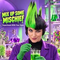 China Wholesale Neon Green Black Spiked Punk Wig for Adults, Synthetic Mohawk Costume Hairpiece for Halloween, Cosplay, Rock Parties, Stage Shows, Festivals, Events, Retailers and Custom Orders for sale