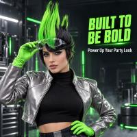 China Wholesale Neon Green Black Spiked Punk Wig for Adults, Synthetic Mohawk Costume Hairpiece for Halloween, Cosplay, Rock Parties, Stage Shows, Festivals, Events, Retailers and Custom Orders for sale