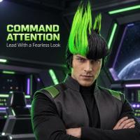 China Wholesale Neon Green Black Spiked Punk Wig for Adults, Synthetic Mohawk Costume Hairpiece for Halloween, Cosplay, Rock Parties, Stage Shows, Festivals, Events, Retailers and Custom Orders for sale