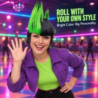 China Wholesale Neon Green Black Spiked Punk Wig for Adults, Synthetic Mohawk Costume Hairpiece for Halloween, Cosplay, Rock Parties, Stage Shows, Festivals, Events, Retailers and Custom Orders for sale